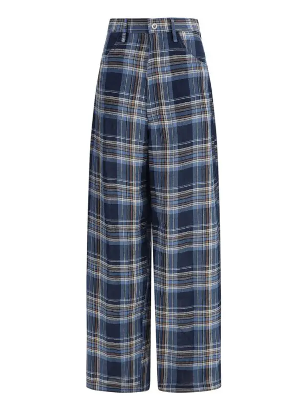 MARBELL Courtney Checked Linen Pants - Blue
