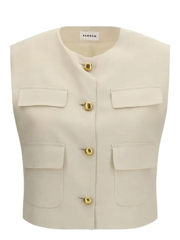 P.a.r.o.s.h Wool Gilet With Gold-tone Button Detail - Cream