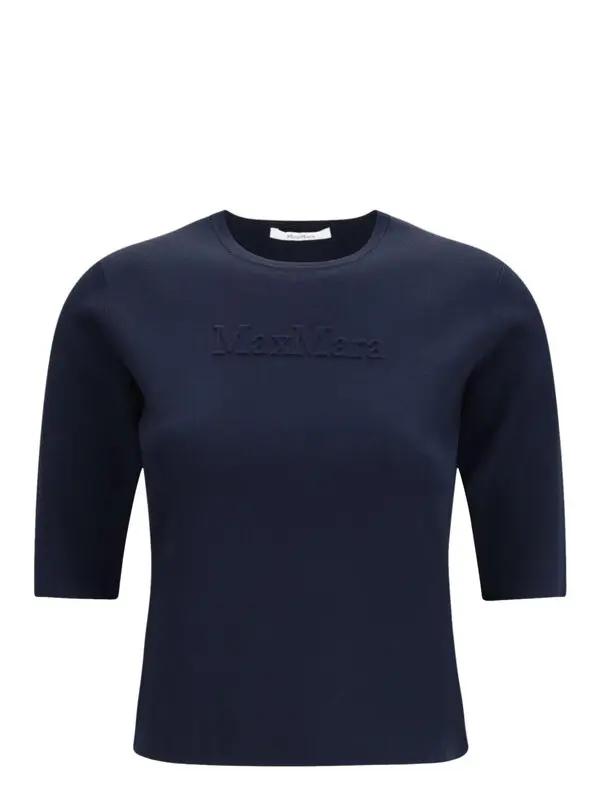 Max Mara Ribbed Crewneck T-shirt With Logo Detail - Blue