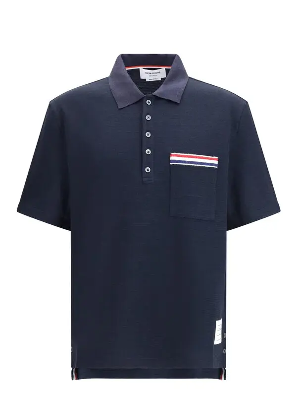 Thom Browne Short-sleeve Polo With Chest Pocket - Blue