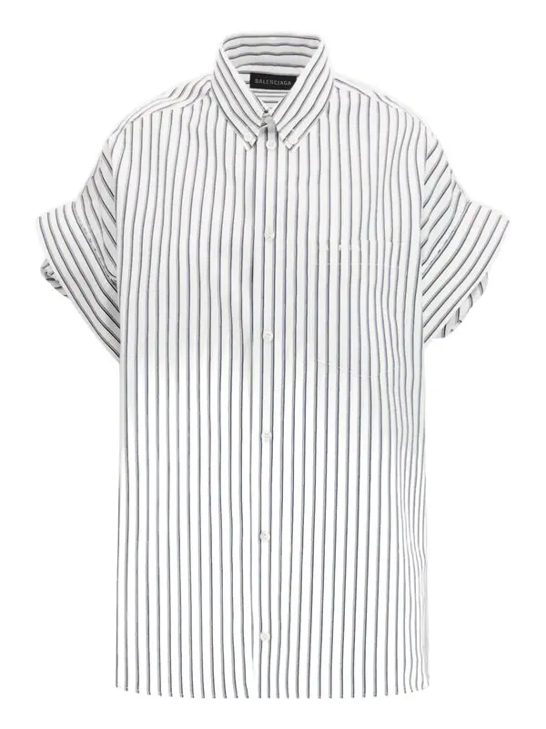 Balenciaga Striped Poplin Cuffed Sleeve Shirt - White