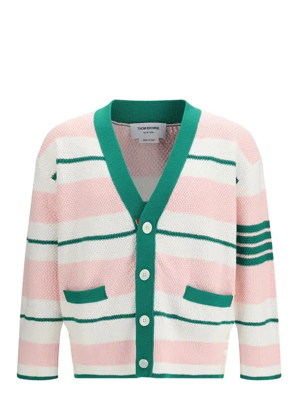 Thom Browne Classic Stripe Seed Stitch V Neck Cardigan - Multicolour