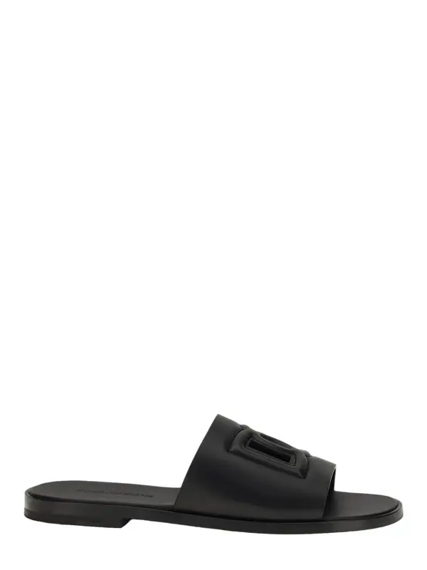 Dolce & Gabbana Embossed Logo Flat Sandals - Black