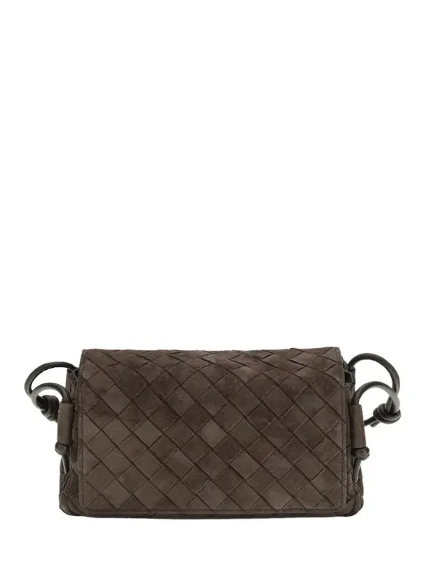 Bottega Veneta Notturno Suede Intrecciato Clutch With Adjustable Shoulder Strap - Brown