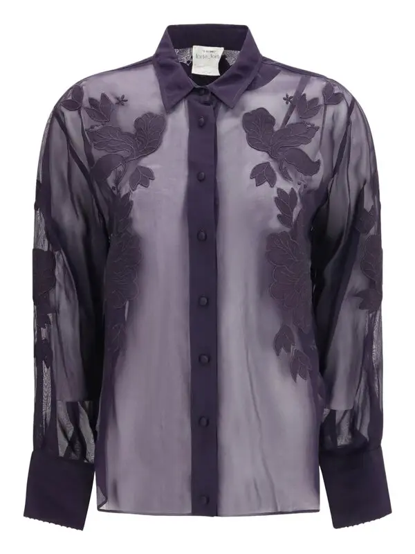 FORTE_FORTE Organza Shirt With Floral Embroidery - Blue