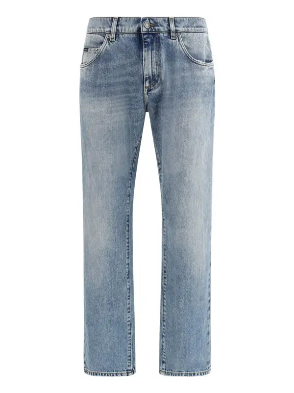 Dolce & Gabbana Straight Leg Washed Denim Jeans - Light Blue