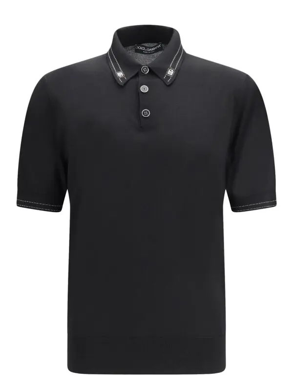 Dolce & Gabbana Silk Polo With Collar And Short Sleeves - Black