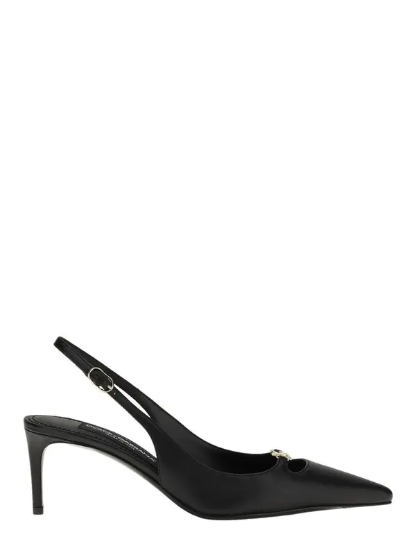 Dolce & Gabbana Leather Slingback Pumps With Dg Logo Detail - Black