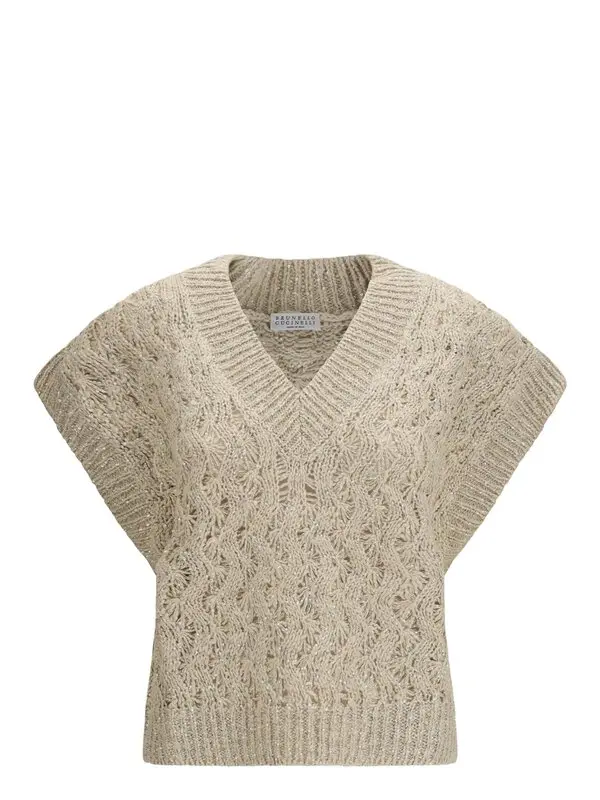 Brunello Cucinelli Silk Blend Sequined Vest - Beige