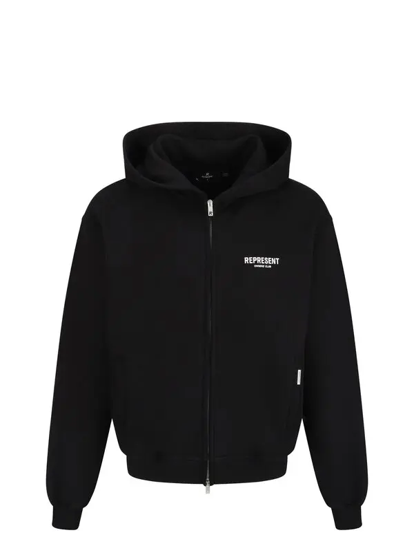 REPRESENT Cotton Full Zip Hoodie With Monogram Detail - Black