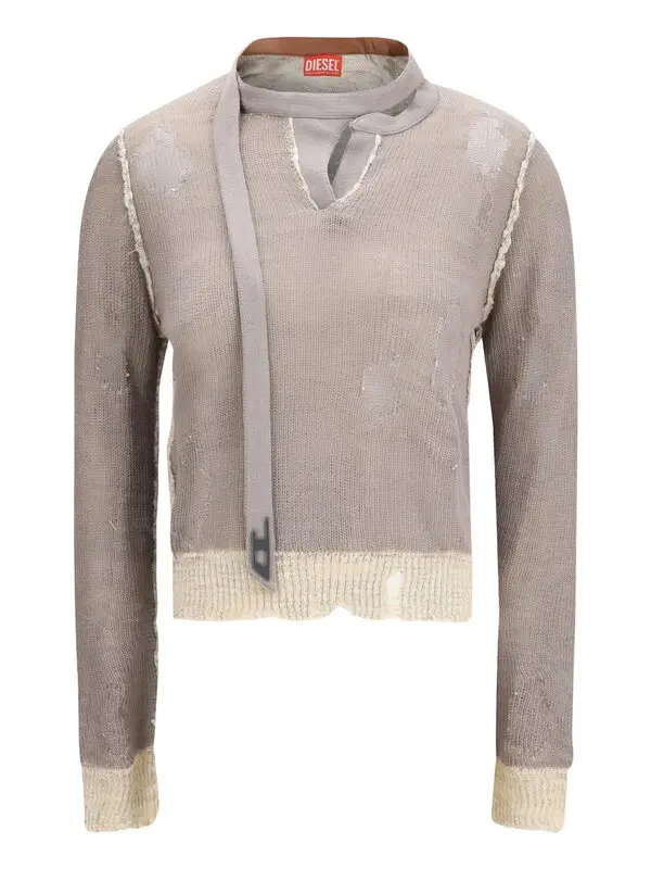 DIESEL® Distressed Knit Sweater With Cut-out Detail - Grey