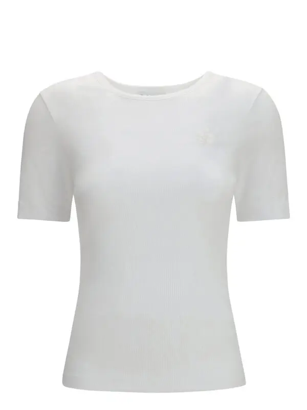 GANNI Ribbed Cotton T-shirt With Embroidered Logo - White