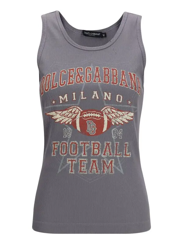 Dolce & Gabbana Ribbed Graphic Tank Top - Grey