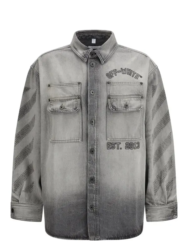 Off-White Diag Miitary Overshirt In Denim Mae - Grey