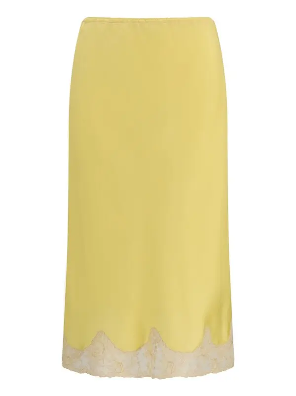 Saint Laurent Satin Midi Skirt With Lace Inserts - Yellow