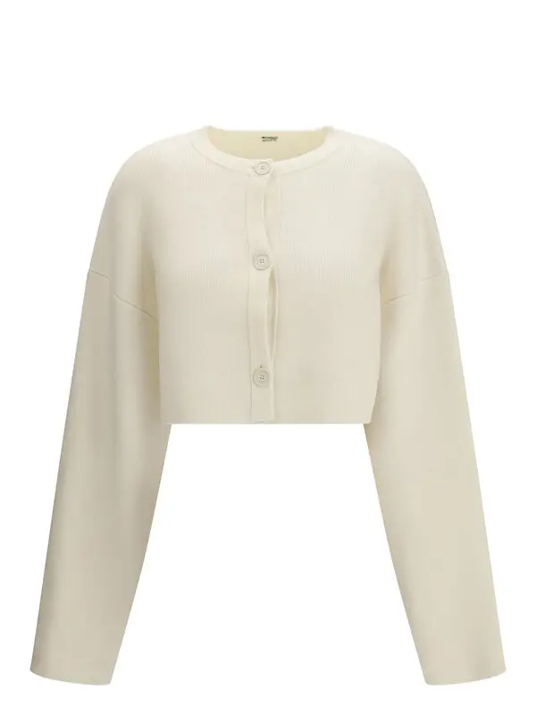 TOTEME Cropped Crewneck Cardigan With Button Fastening - Cream