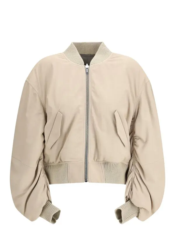 Rick Owens Lamb Leather Flight Bomber Jacket - Beige