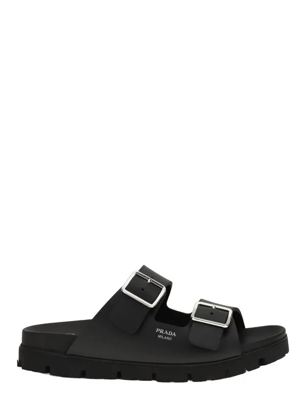 Prada Leather Sandals With Logo - Black