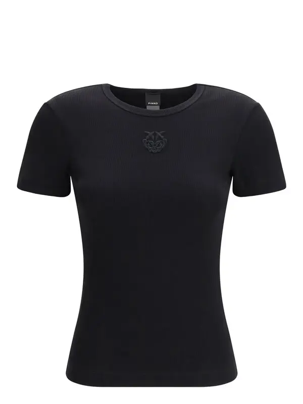 Pinko Brugherio T-shirt With Embroidered Love Birds Logo - Black