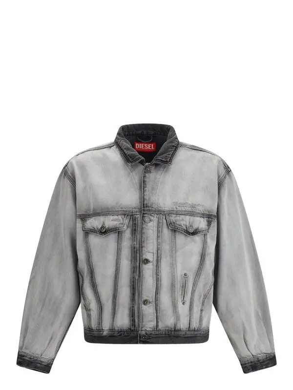 DIESEL® D-denver Denim Jacket With Leather Collar - Grey