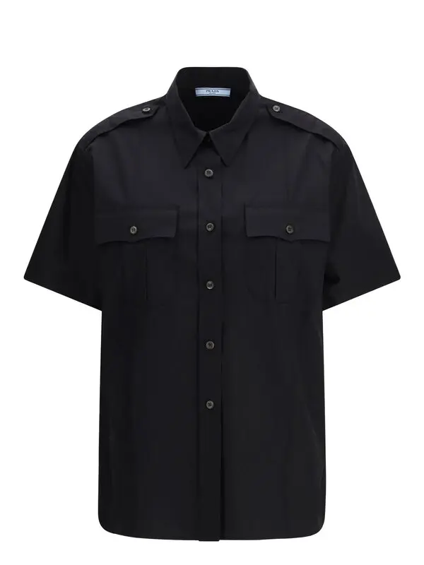 Prada Short-sleeve Poplin Shirt With Classic Collar - Black
