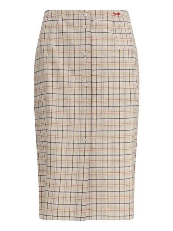 Prada Checked Cotton Poplin Pencil Skirt - Multicolour