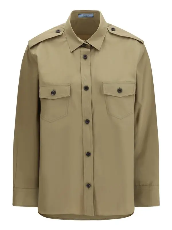Prada Cotton Poplin Shirt With Military-inspired Details - Beige