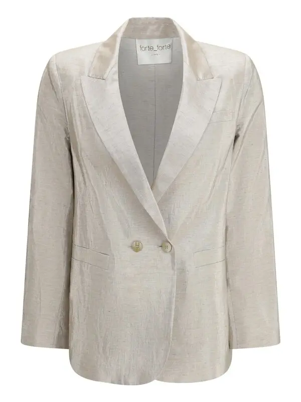 FORTE_FORTE Double-breasted Jacket In Linen And Lurex With Jewel Buttons - Silver