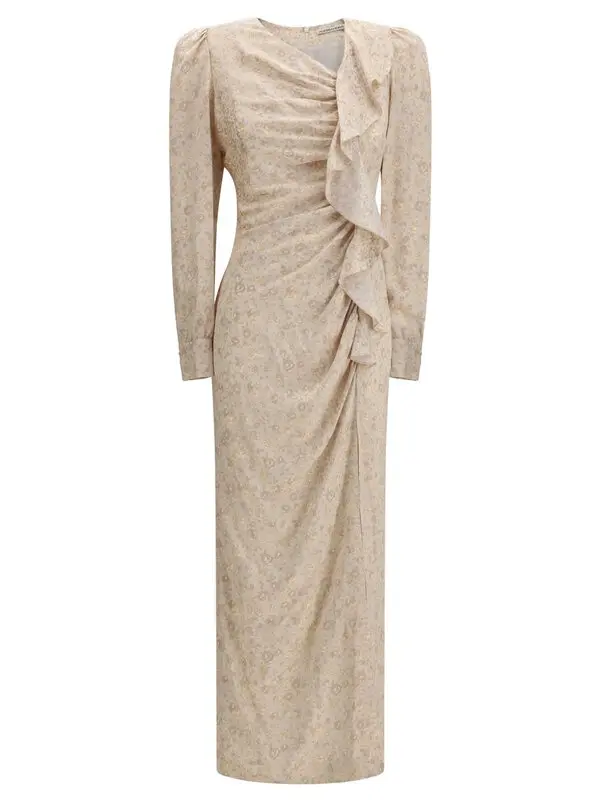 Alessandra Rich Jacquard Draped Dress With Flounces - Cream
