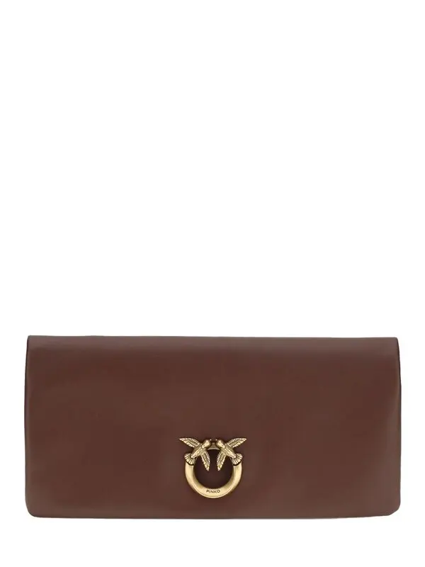 Pinko Love Medium Padded Leather Clutch Bag With Logo Detail - Bordeaux
