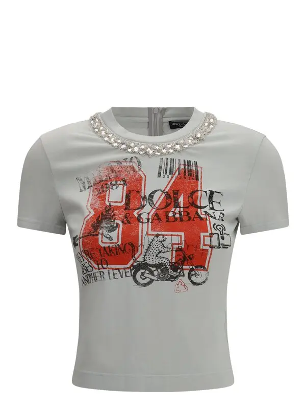 Dolce & Gabbana Jersey T-shirt With Print And Embellishments - Grey