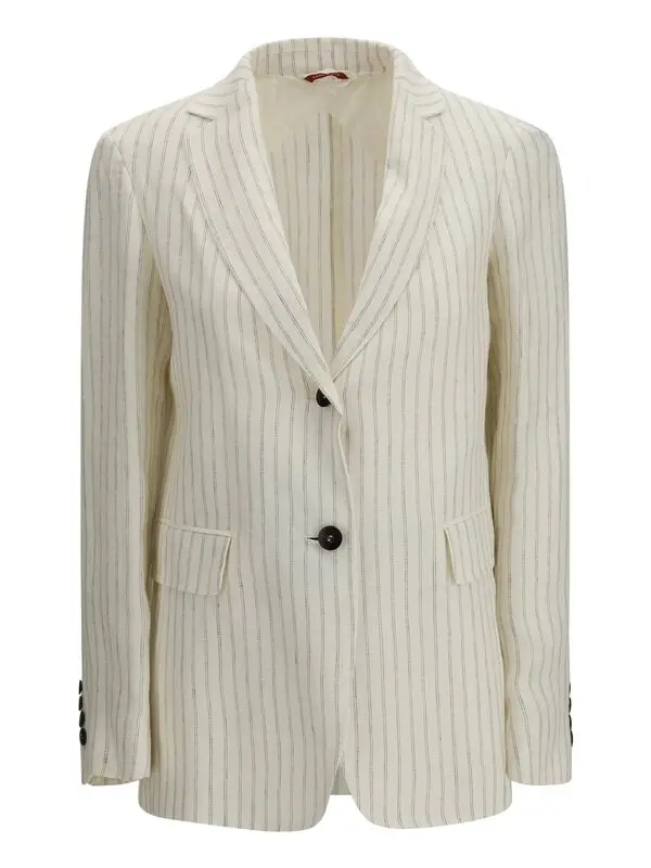 Max Mara Single-breasted Striped Linen Blazer - Cream