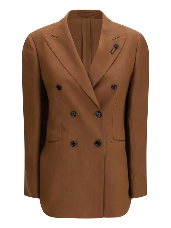 LARDINI Double-breasted Linen Blazer - Brown