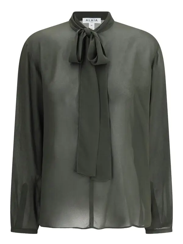 Alaïa Georgette Lavallière Blouse - Green