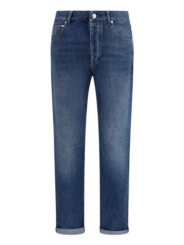Brunello Cucinelli Straight Five-pocket Jeans In Cotton - Blue