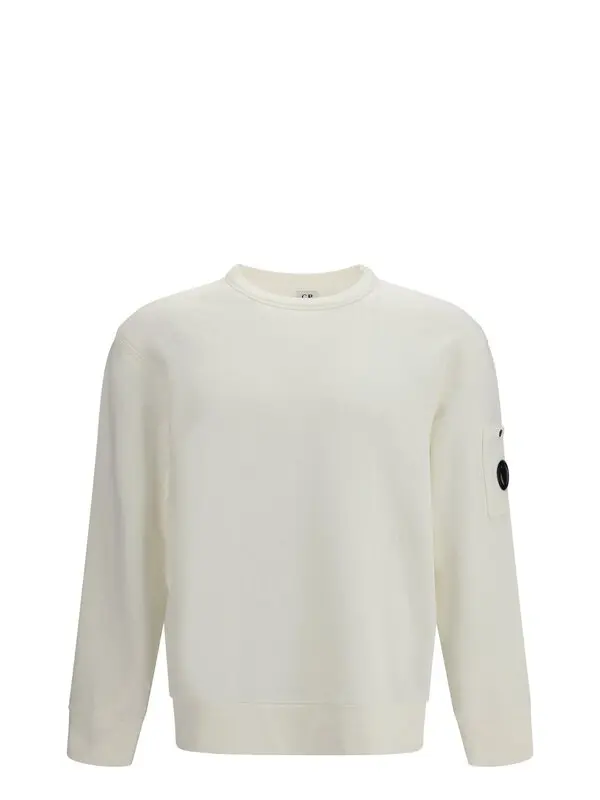 C.P. COMPANY Cotton Crewneck Sweatshirt With Sleeve Pocket - White