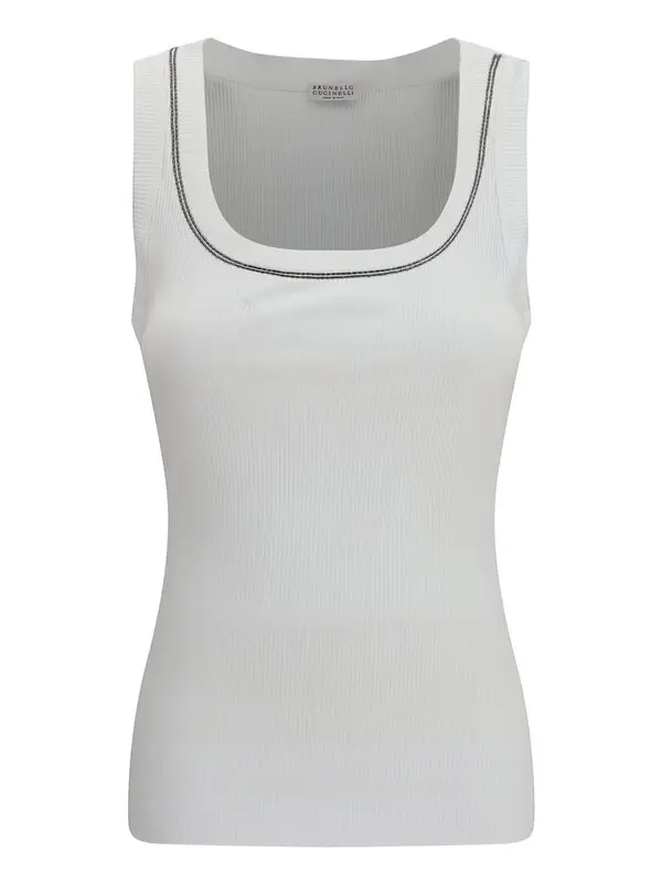 Brunello Cucinelli Cotton Ribbed Crewneck Tank - White