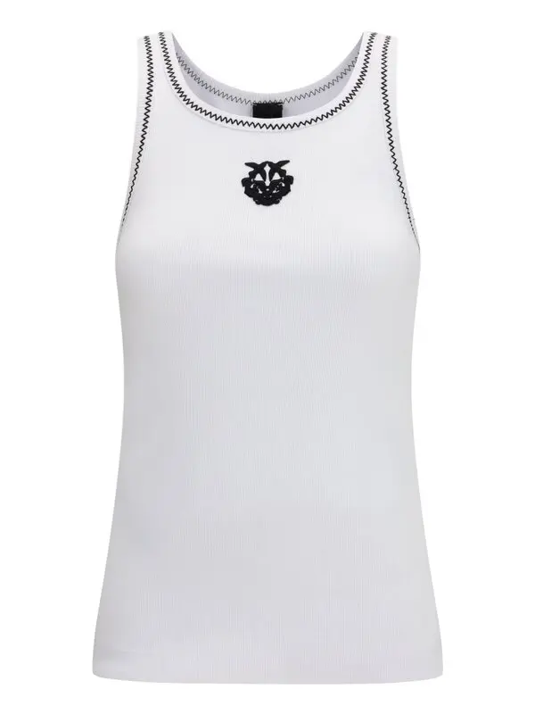 Pinko Ribbed Tank Top With Embroidered Logo - White