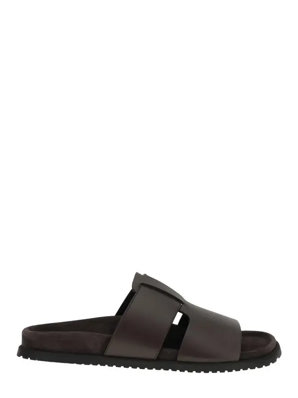 Dolce & Gabbana Leather Slide Sandals - Brown