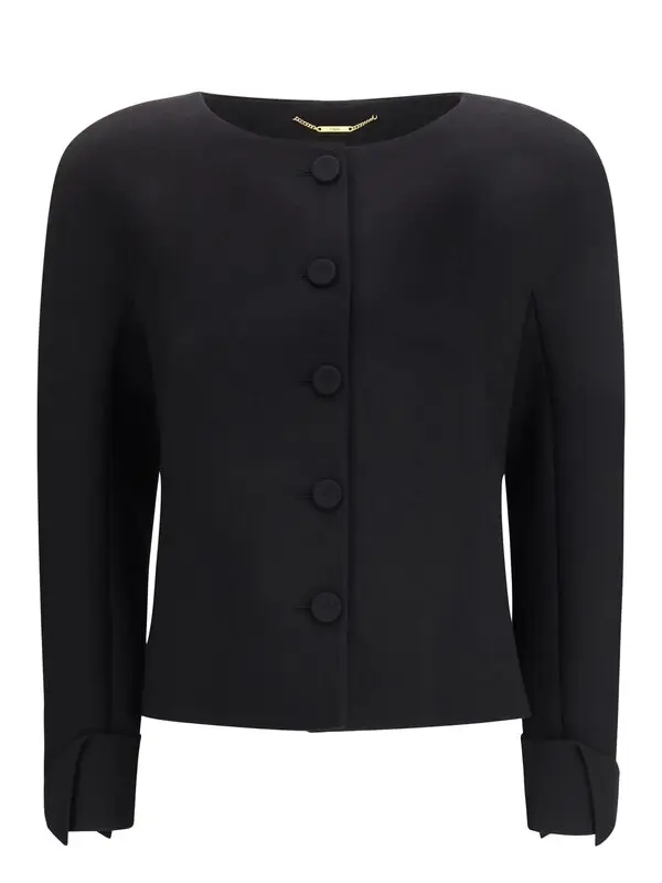 Chloé Collarless Fitted Jacket In Wool Crêpe - Black