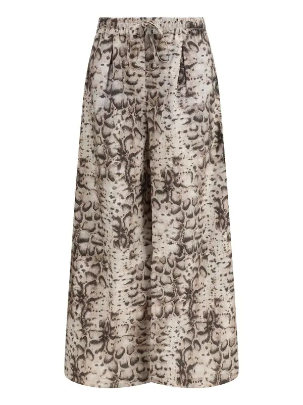 Pinko Gussola Pants Wide Leg Animal Print Cotton Poplin - Multicolour