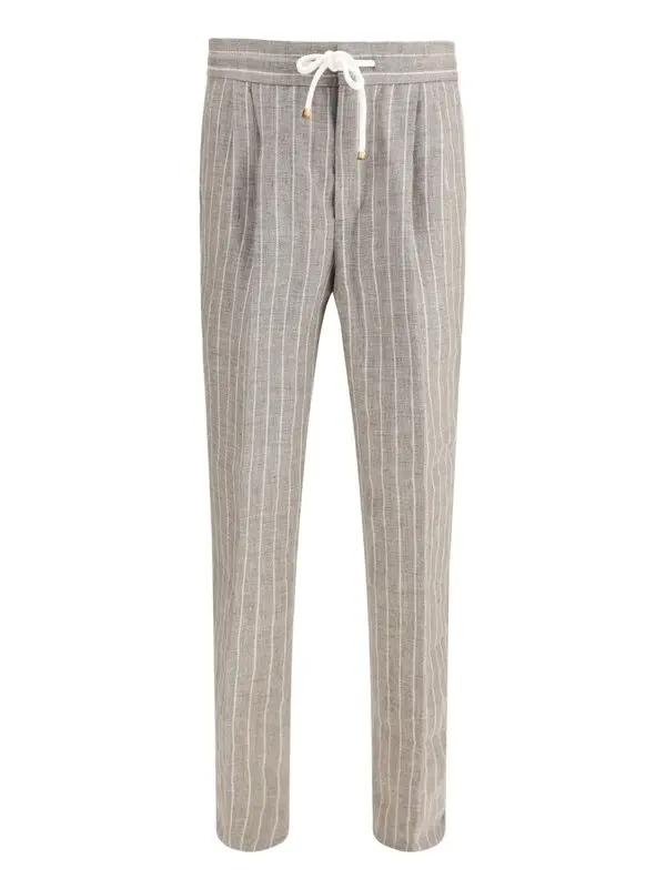 Brunello Cucinelli Linen Pinstriped Twill Trousers - Beige