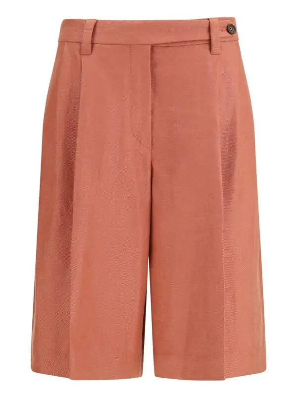 Brunello Cucinelli Sartorial Bermuda Shorts In Fluid Viscose And Linen Twill - Orange