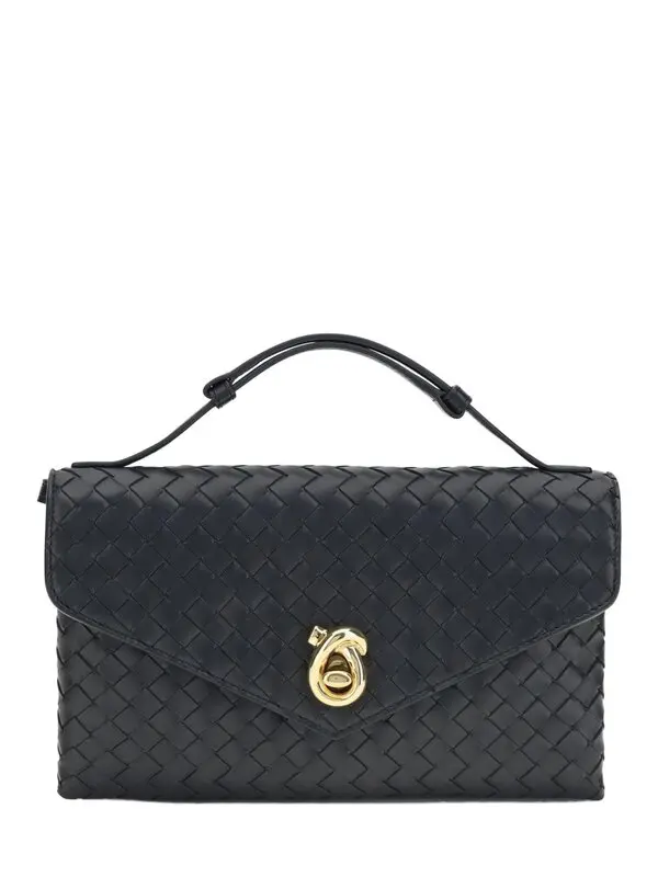 Bottega Veneta Lambskin Leather Knot Lock Shoulder Bag - Blue