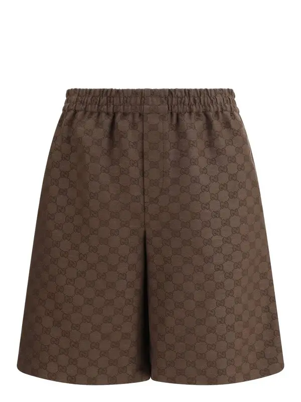 Gucci Gg Fabric Shorts In Linen Blend - Brown