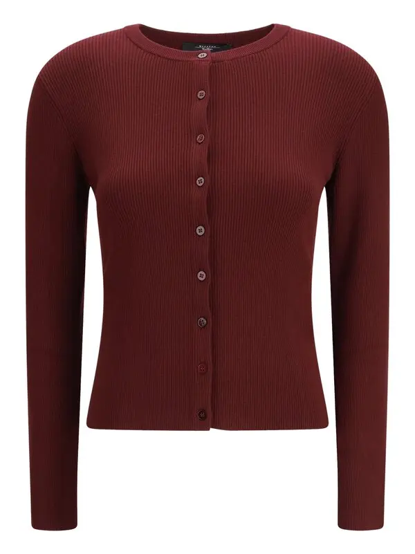 Max Mara Ribbed Viscose Cardigan - Bordeaux