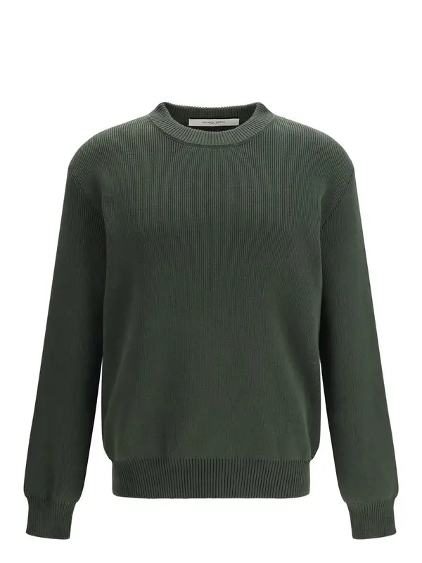 GOLDEN GOOSE Ribbed-knit Sweater With Printed Logo - Green