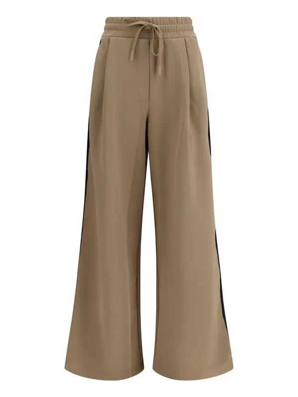 Max Mara Wide Leg Cotton Jersey Pants With Side Bands - Beige