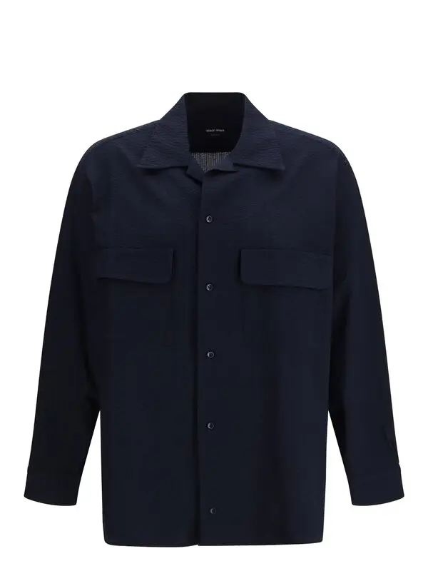 Giorgio Armani Cotton Shirt With Classic Collar Ale - Blue