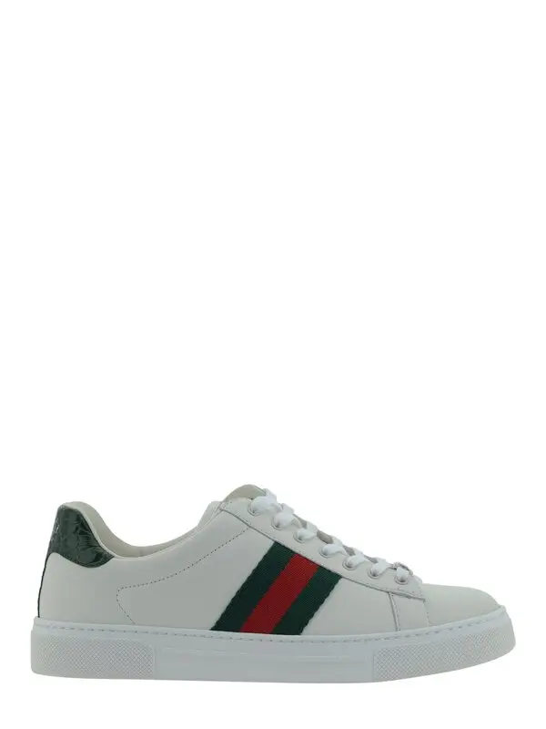 Gucci Ace Leather Sneakers With Web Stripes - White